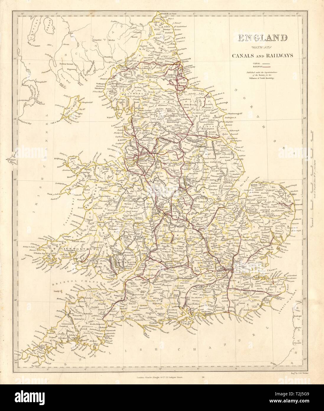 ENGLAND AND WALES. Canals and Railways. SDUK 1845 old antique map plan ...