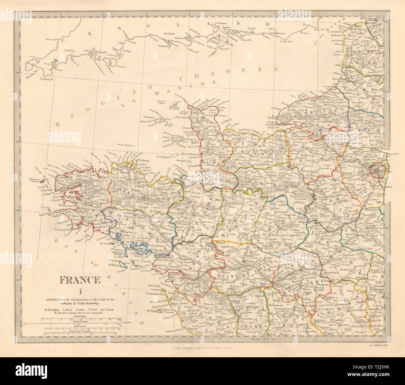 FRANCE NORTH WEST. Bretagne Normandie Loire Centre. Hand coloured. SDUK ...