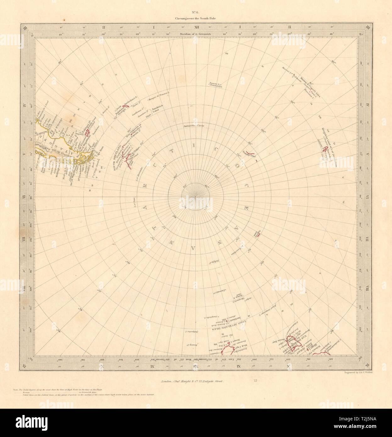 SOUTH POLE ANTARCTIC. Gnomonic Projection. To 45˚ S Latitude. SDUK 1846 ...