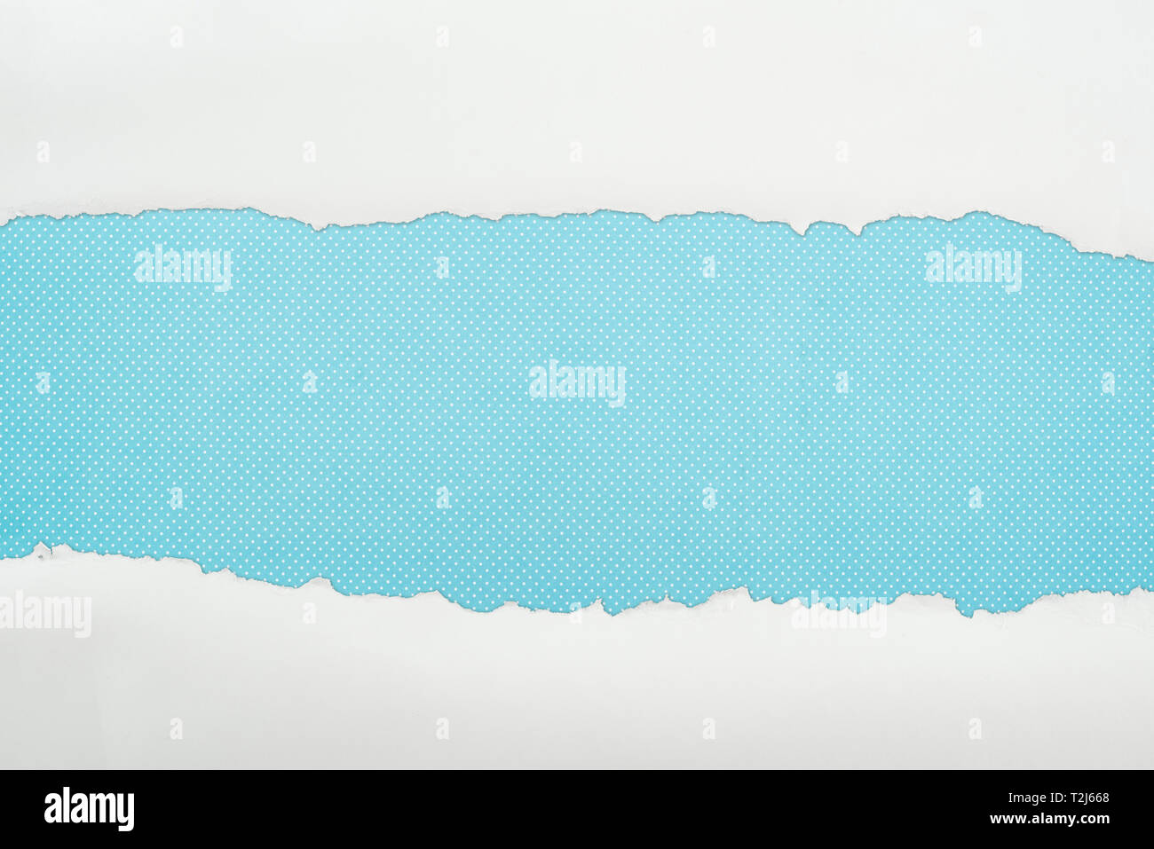 ripped white textured paper with copy space on blue polka dot ...