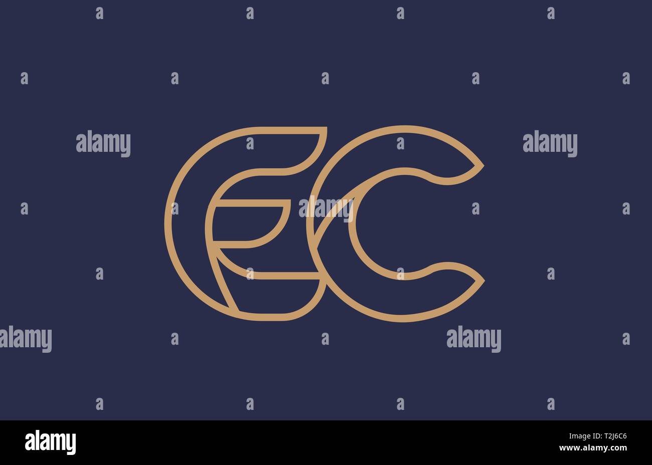 brown blue line alphabet letter EC E C logo combination icon for a ...