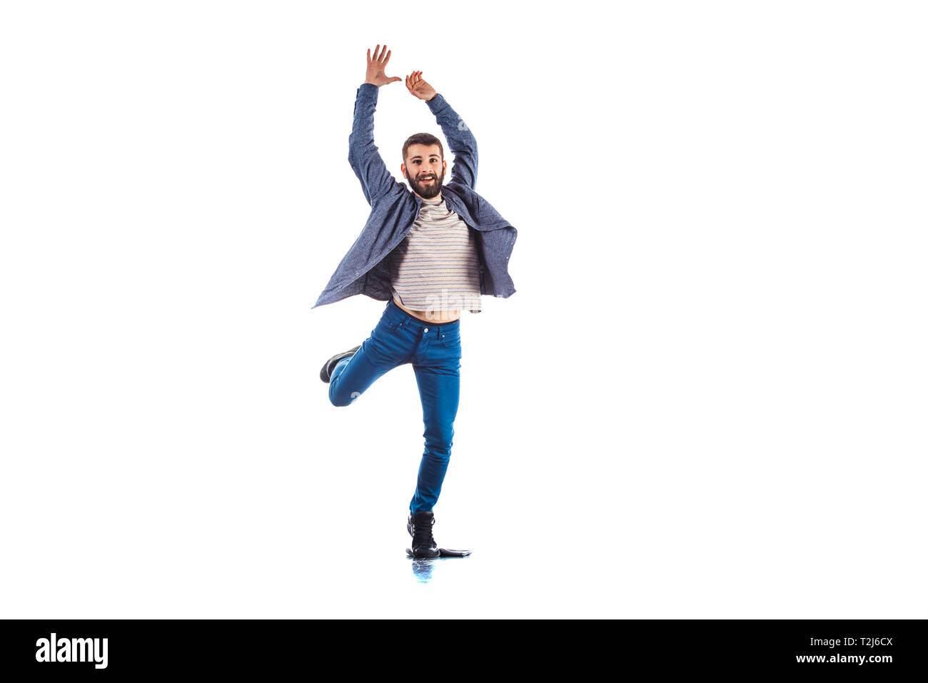 An urban guy is doing breakdance isolated on white background Stock ...