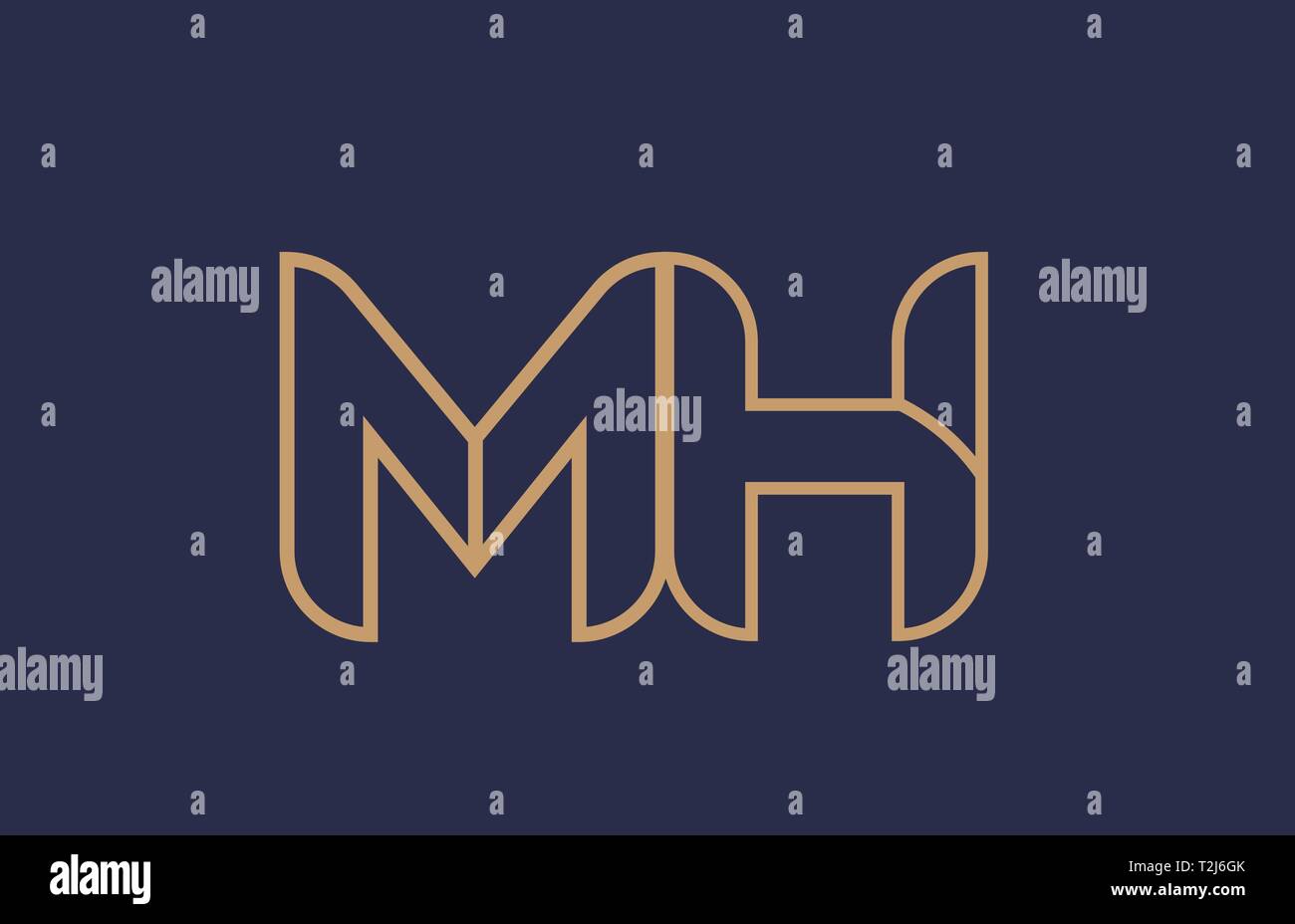 brown blue line alphabet letter MH M H logo combination icon for a ...