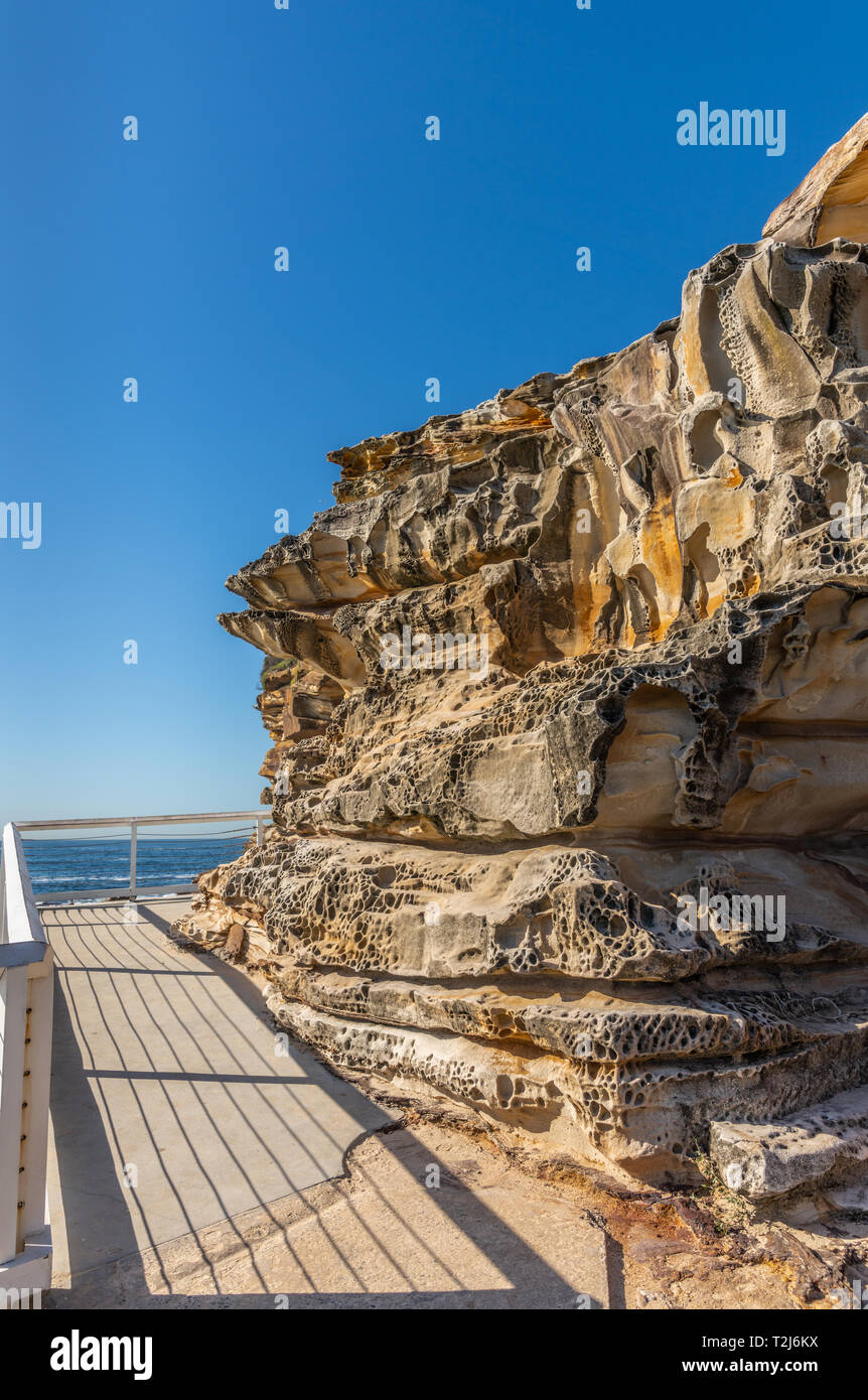 Sydney, Australia - February 11, 2019: Path ends at spectacular rock ...