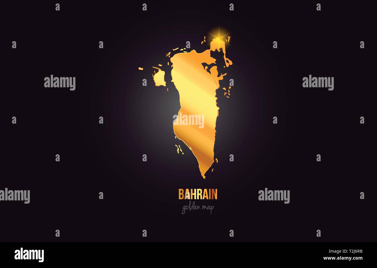 Bahrain country border map in gold golden metal color design suitable ...