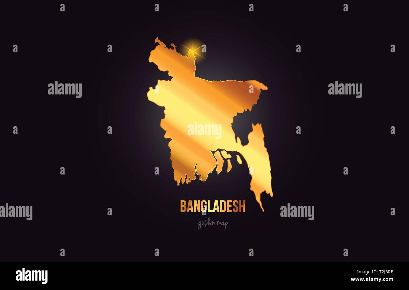 Bangladesh country border map in gold golden metal color design ...