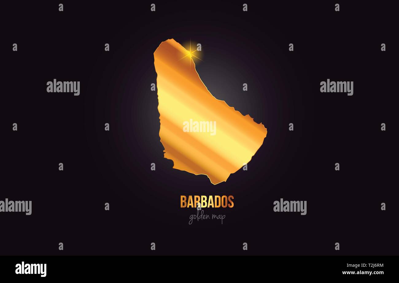 Barbados country border map in gold golden metal color design suitable ...