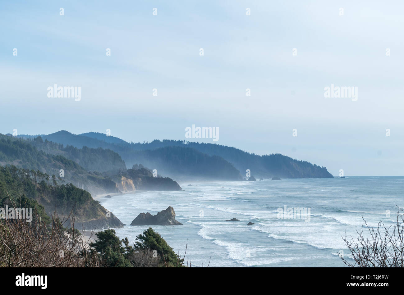 Aerial View of the Pacific Coast of Oregon With Fog and Cloudy Skies ...