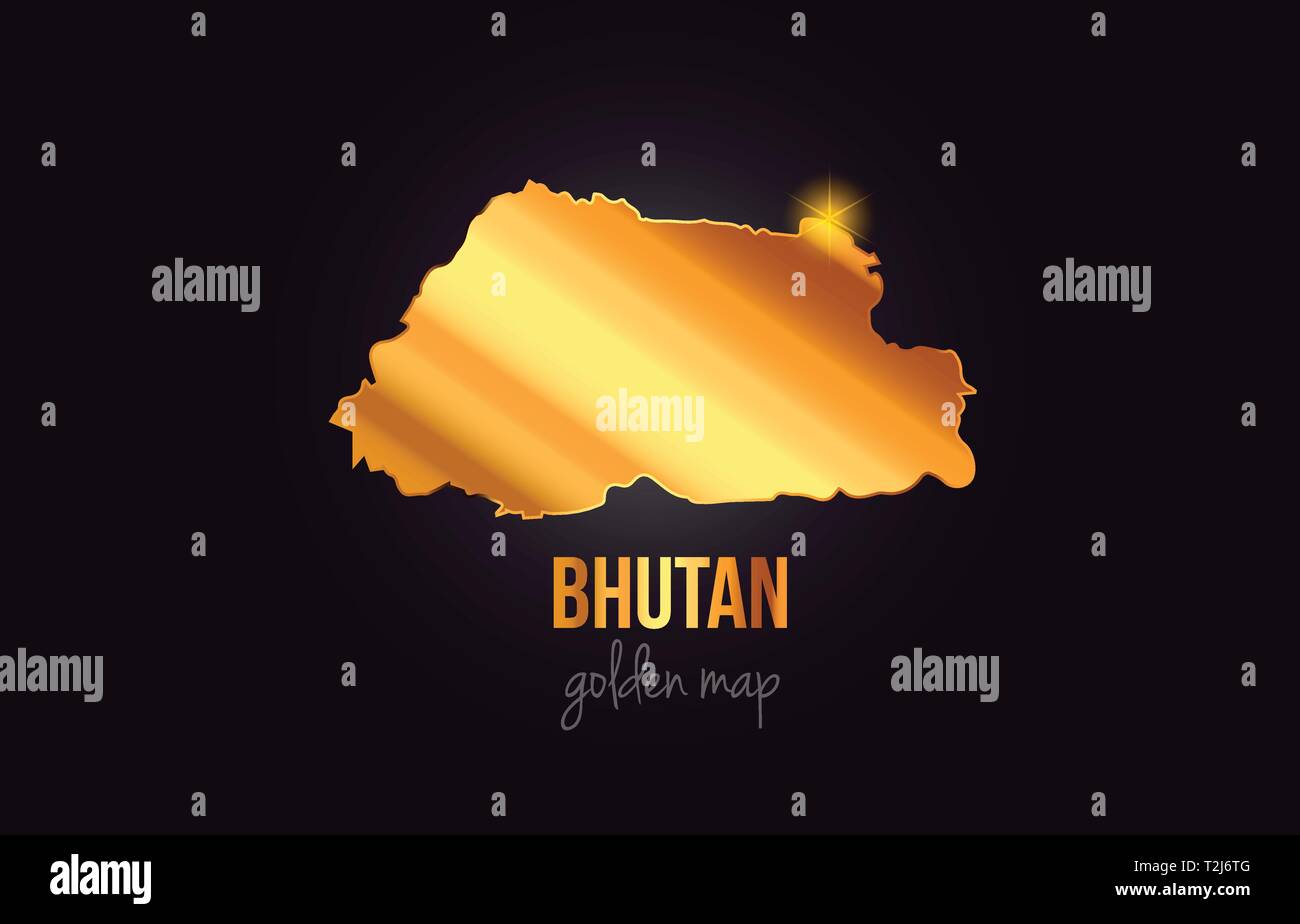 Bhutan country border map in gold golden metal color design suitable ...