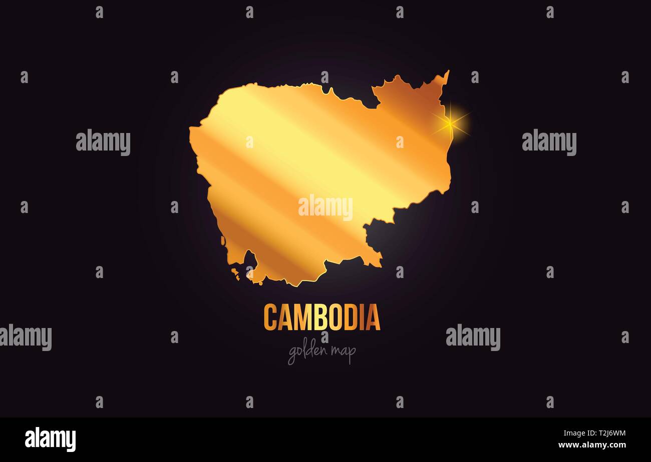 Cambodia country border map in gold golden metal color design suitable ...