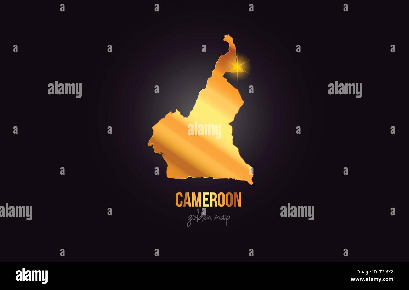Cameroon country border map in gold golden metal color design suitable ...