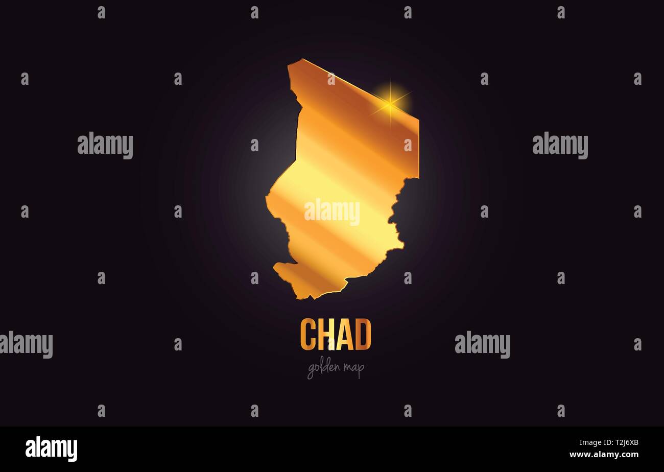 Chad country border map in gold golden metal color design suitable for ...