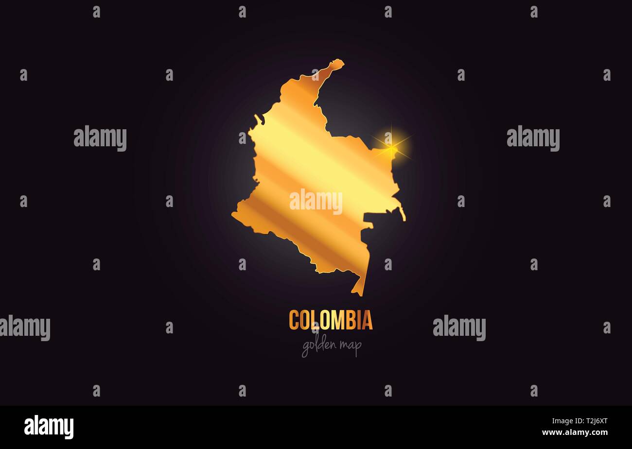 Colombia country border map in gold golden metal color design suitable ...