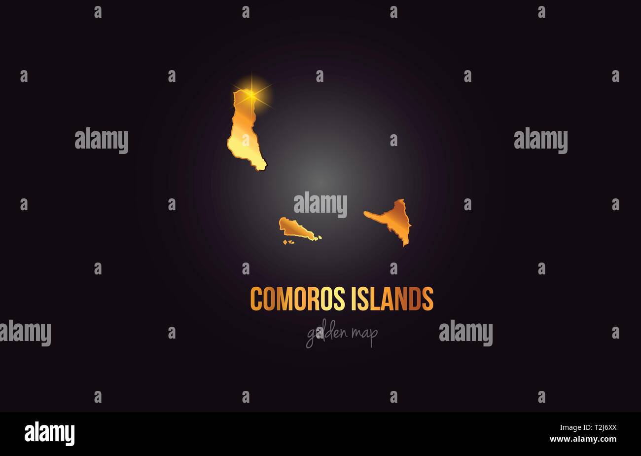 Comoros Islands country border map in gold golden metal color design ...