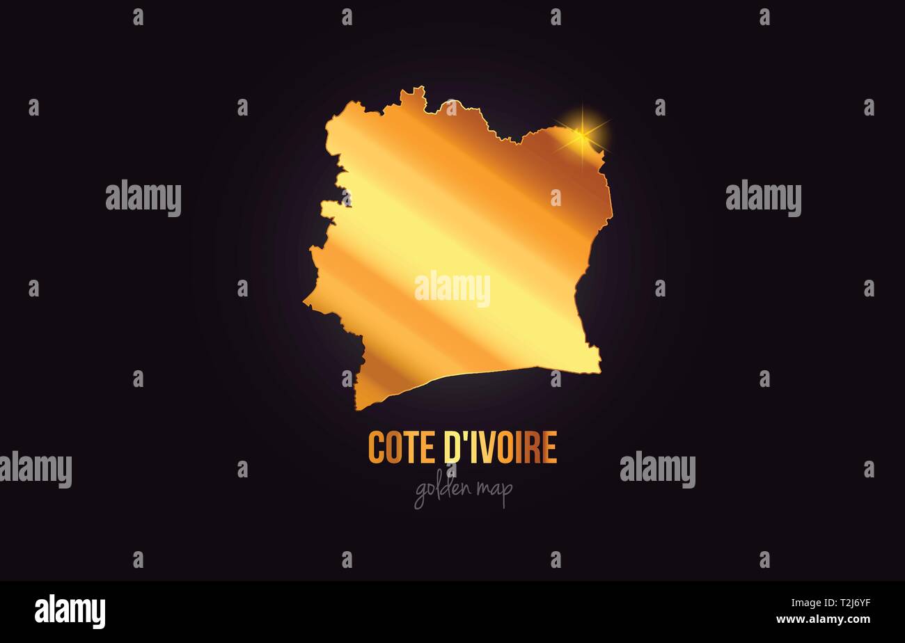 Cote d'Ivoire country border map in gold golden metal color design ...
