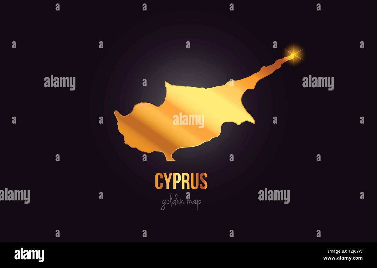 Cyprus country border map in gold golden metal color design suitable ...
