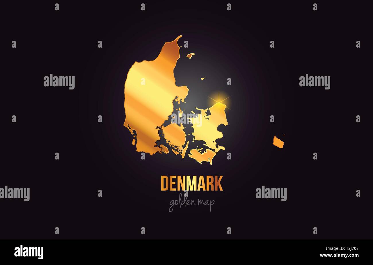 Denmark country border map in gold golden metal color design suitable ...