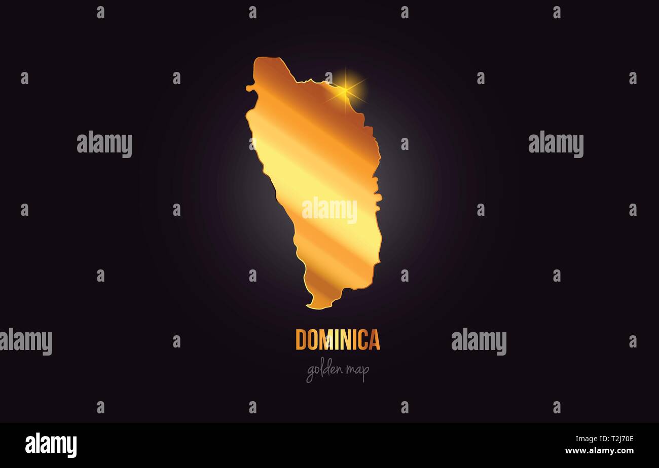 Dominica country border map in gold golden metal color design suitable ...