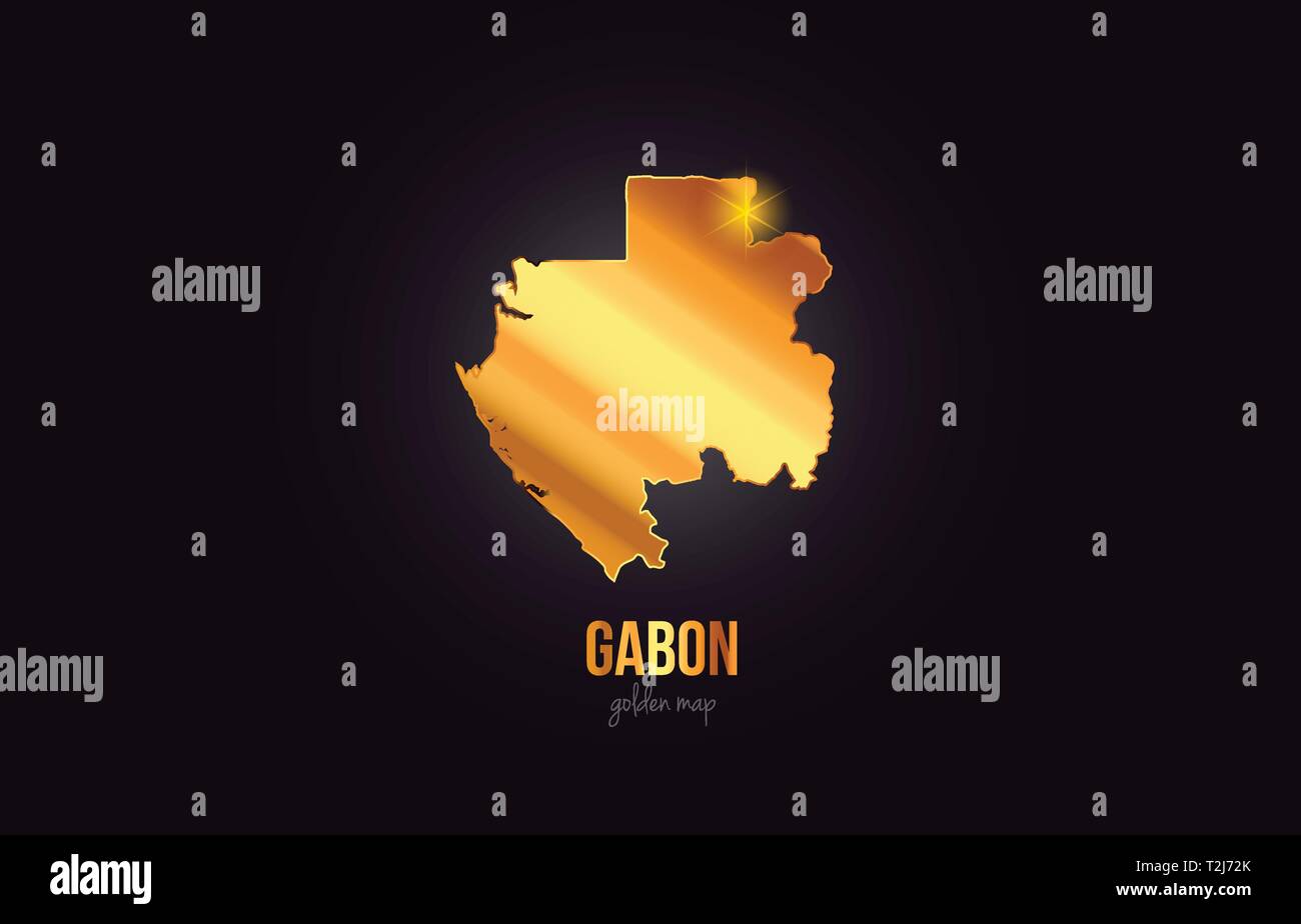 Gabon country border map in gold golden metal color design suitable for ...