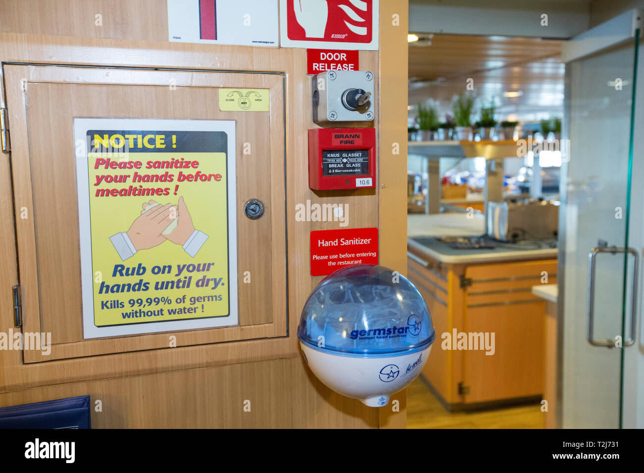 A hand sanitiser onboard an Antarctic cruise ship to prevent illness ...