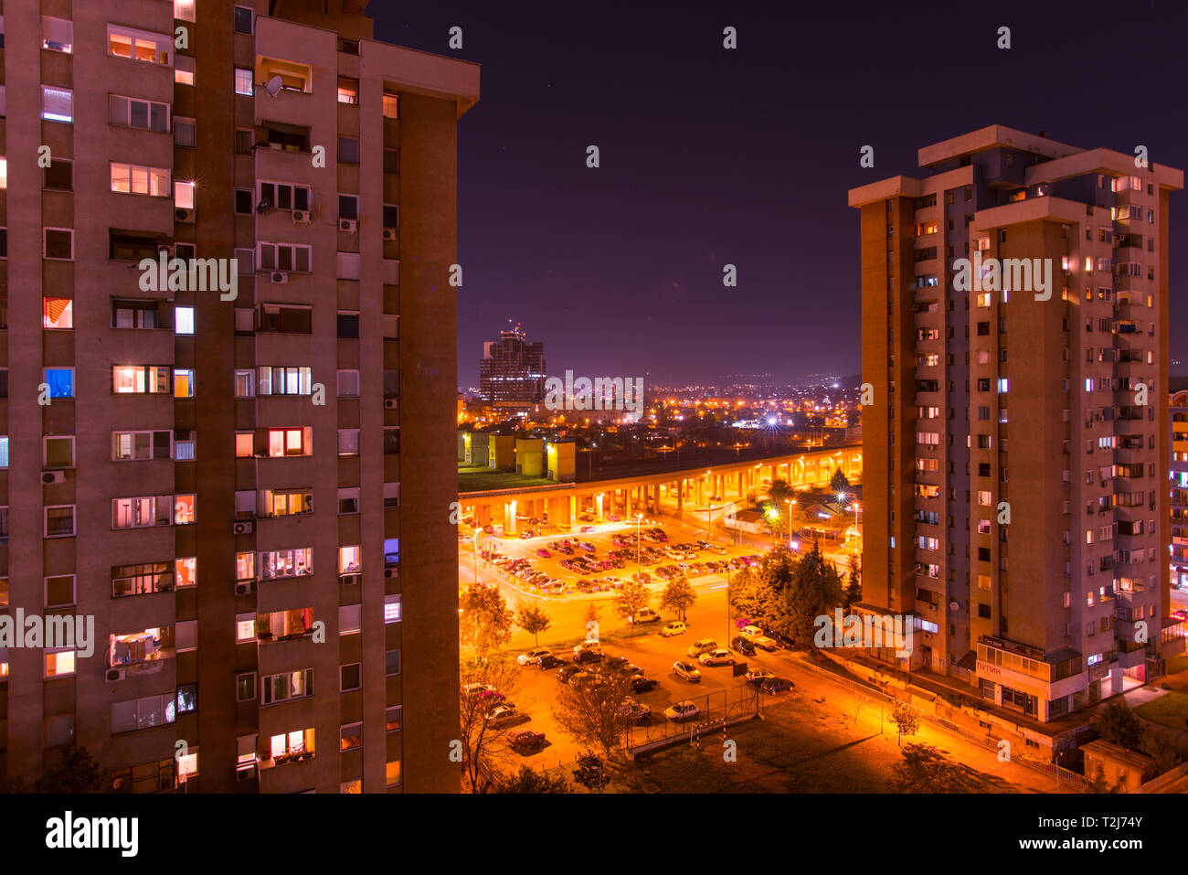 City skyline at midnight Stock Photo - Alamy