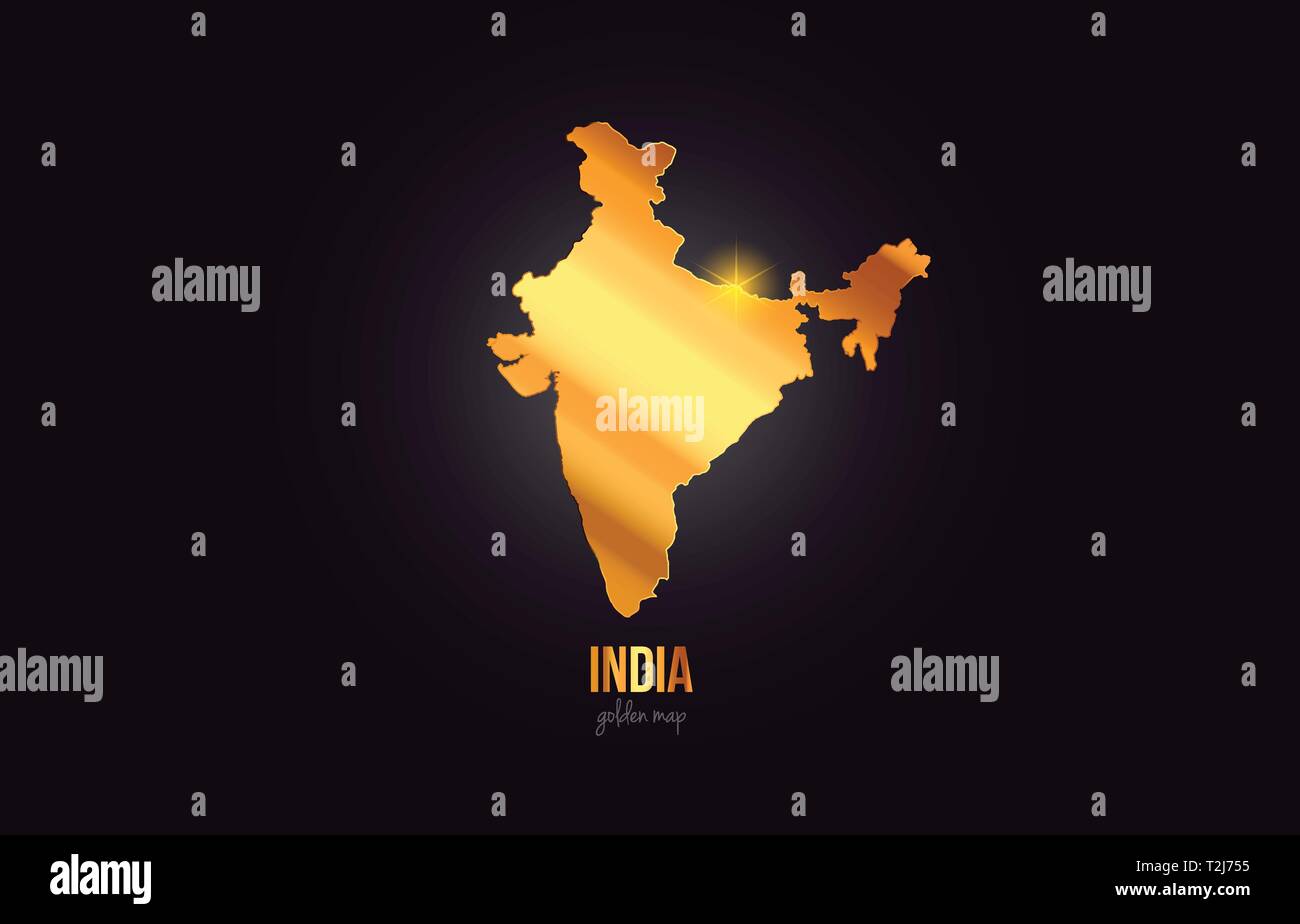 India country border map in gold golden metal color design suitable for ...