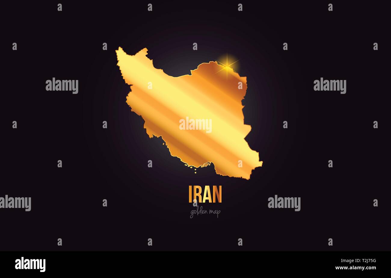 Iran country border map in gold golden metal color design suitable for ...