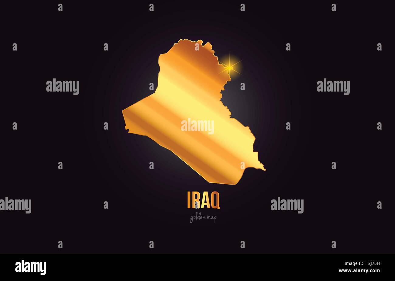 Iraq country border map in gold golden metal color design suitable for ...