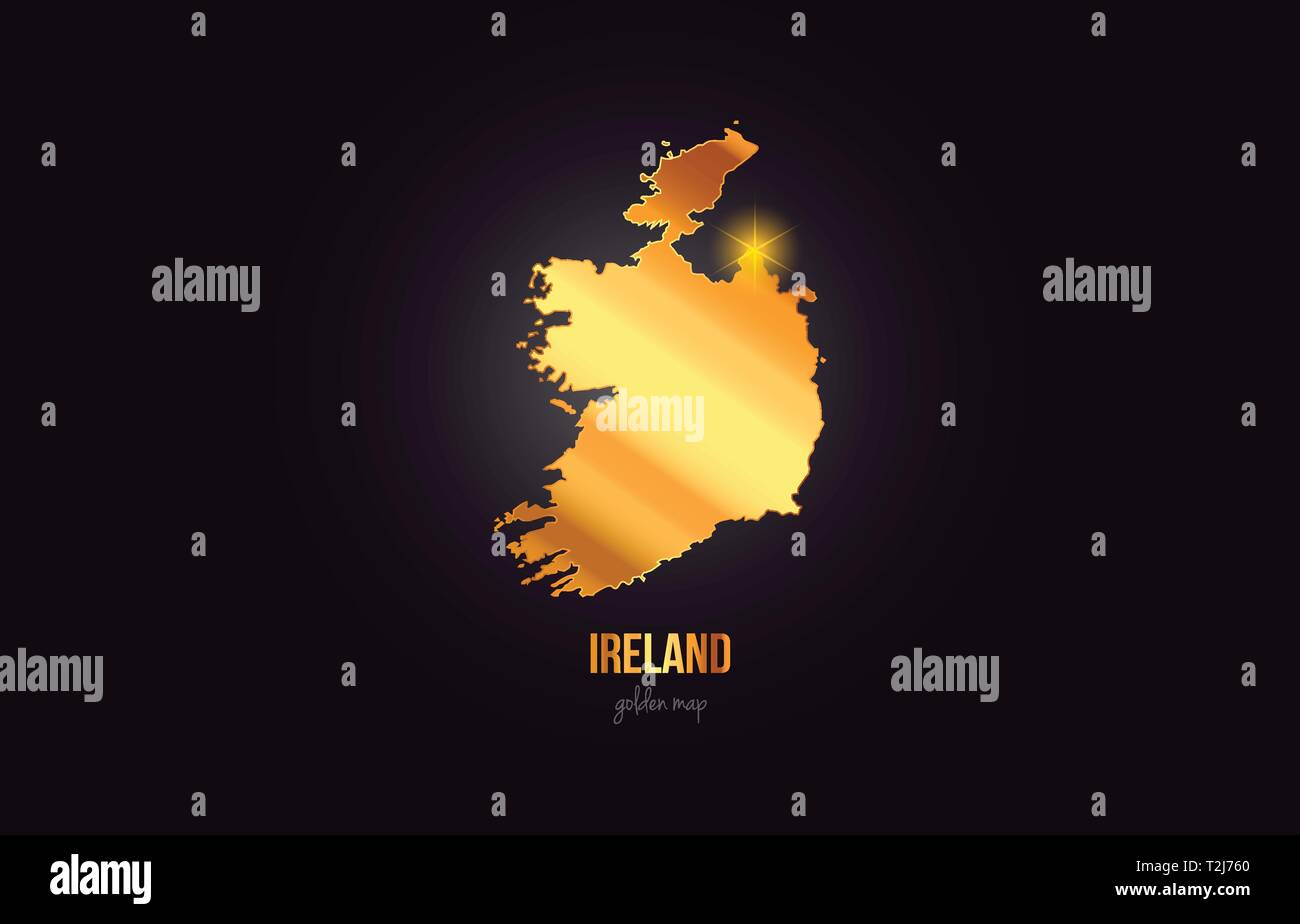 Ireland country border map in gold golden metal color design suitable ...