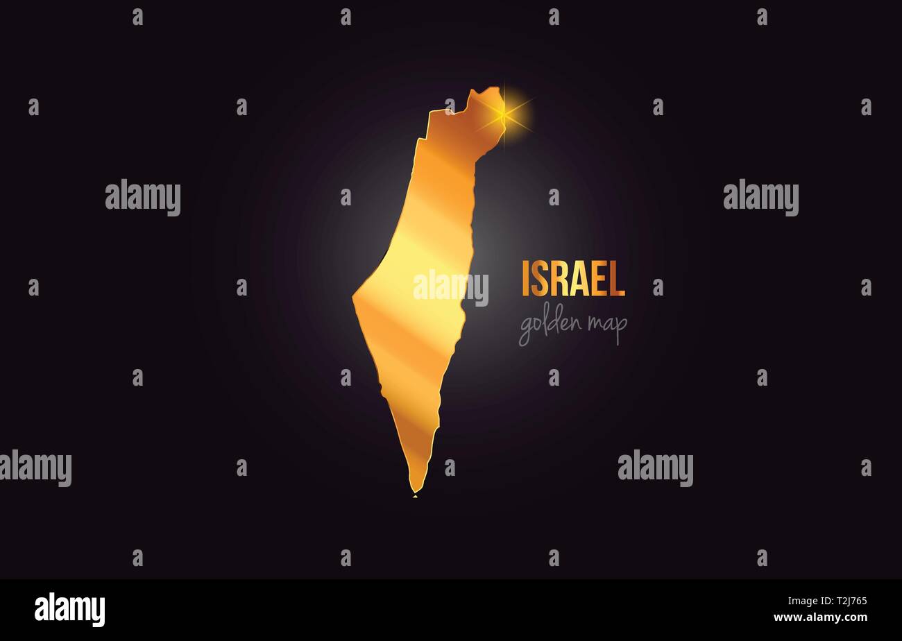 Israel country border map in gold golden metal color design suitable ...