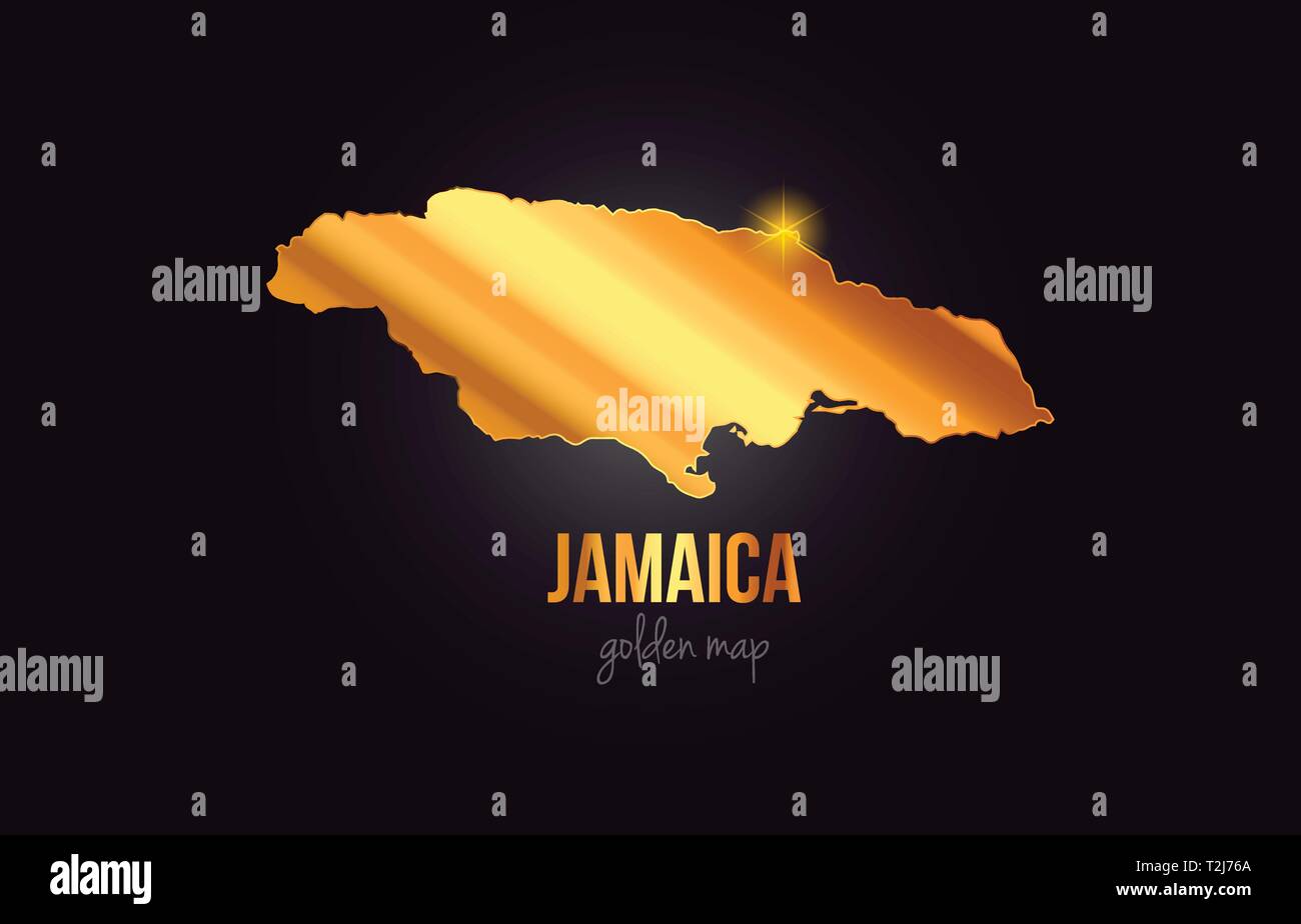 Jamaica country border map in gold golden metal color design suitable ...