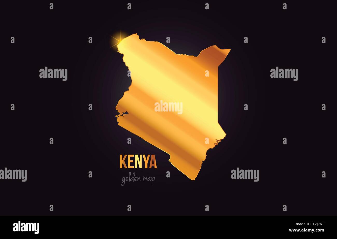 Kenya country border map in gold golden metal color design suitable for ...