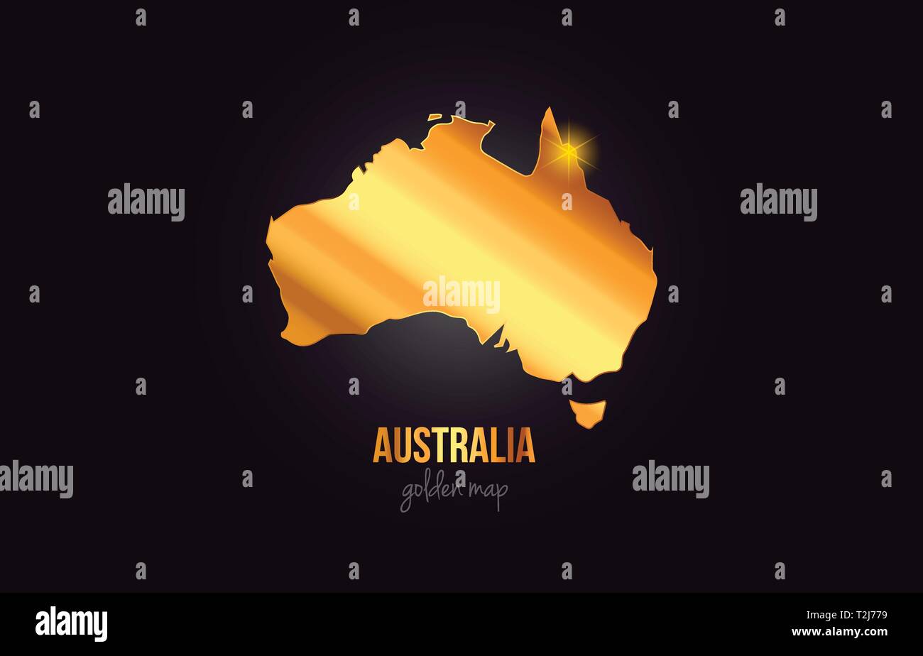 Australia country border map in gold golden metal color design suitable ...