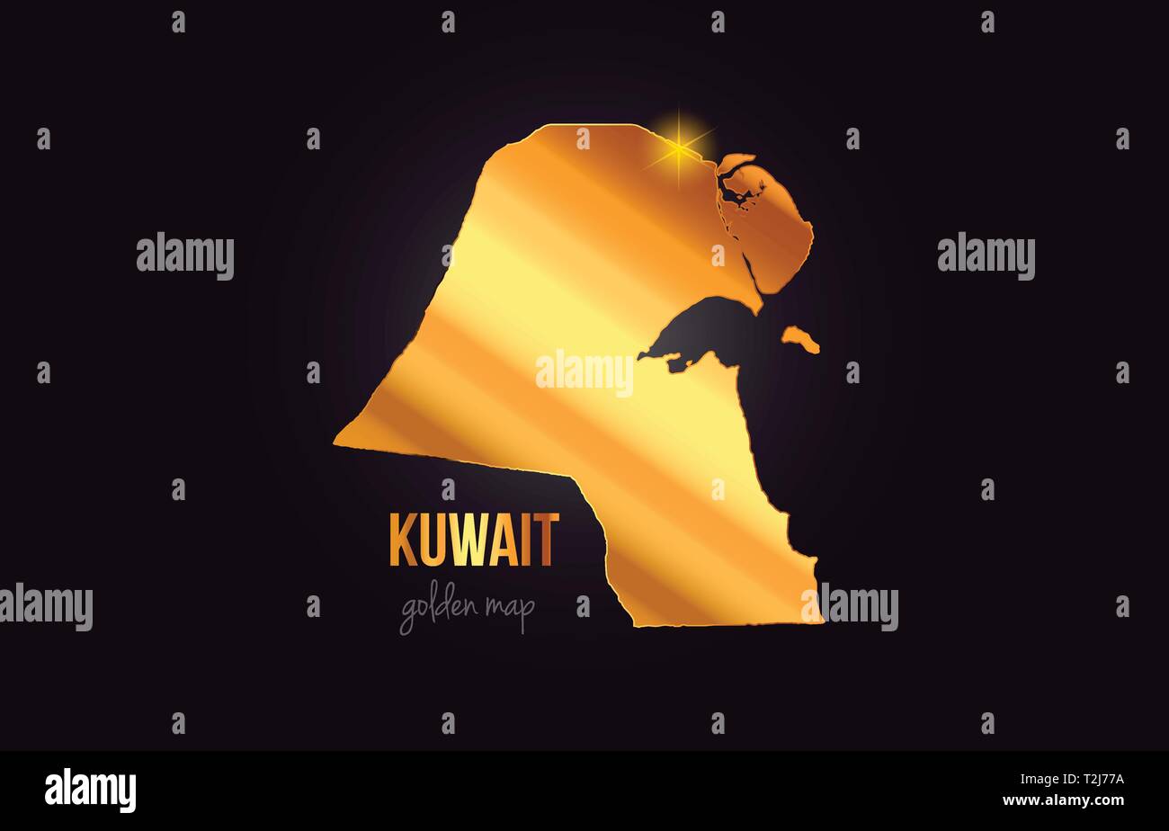 Kuwait country border map in gold golden metal color design suitable ...