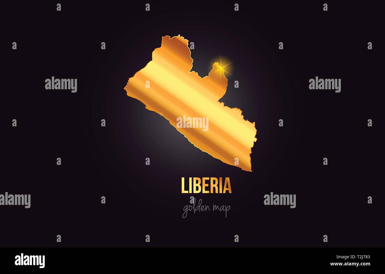 Liberia country border map in gold golden metal color design suitable ...