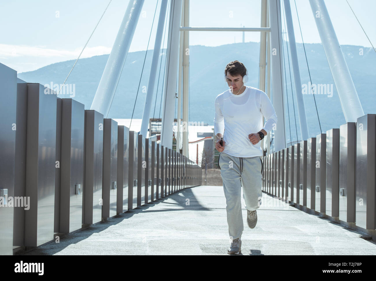 Jogging male fitness model working out training for marathon Stock ...