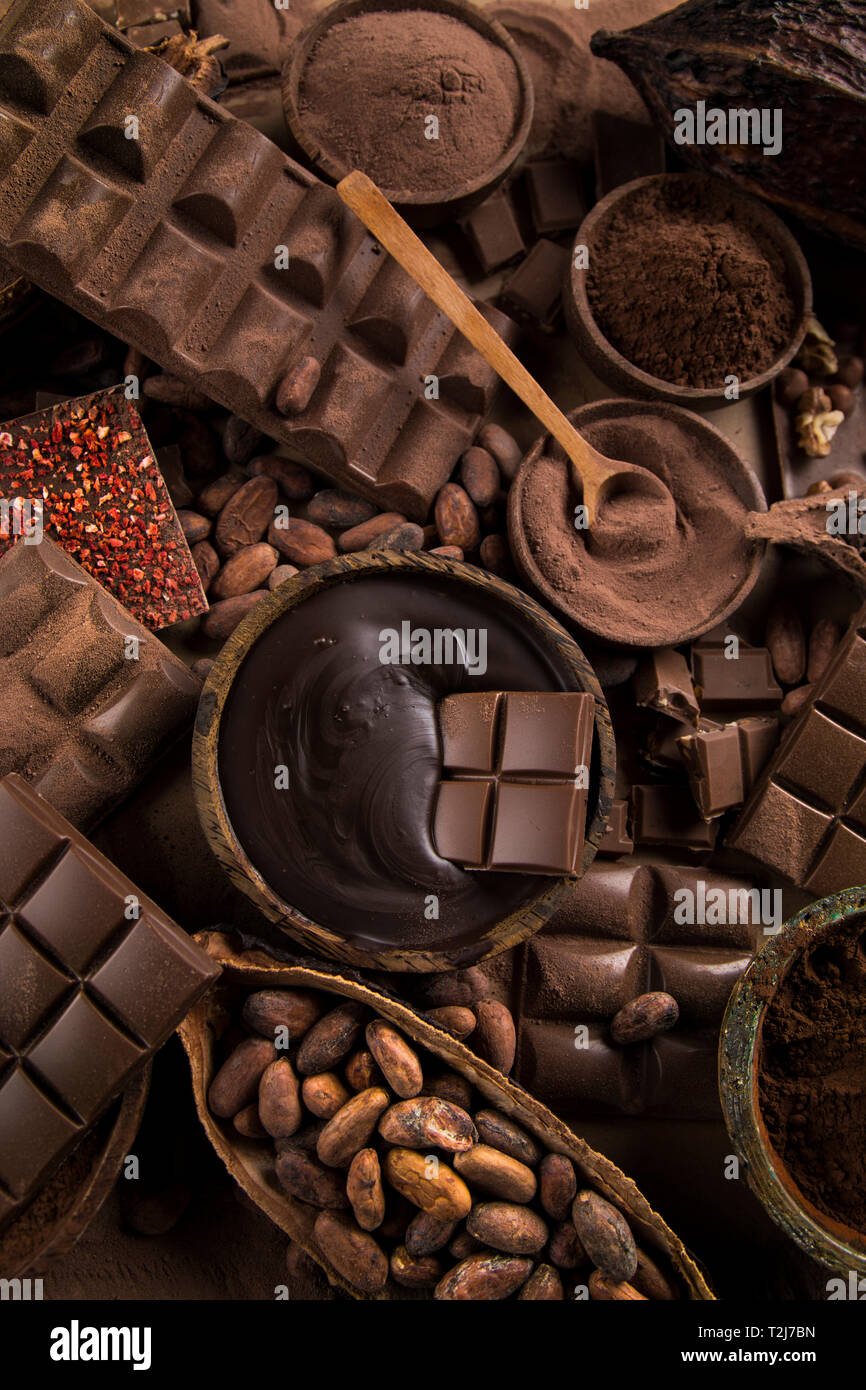 Bars Chocolate , candy sweet, dessert food on natural paper background ...