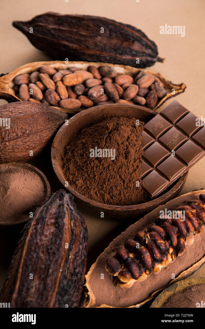 Bars Chocolate , candy sweet, dessert food on natural paper background ...