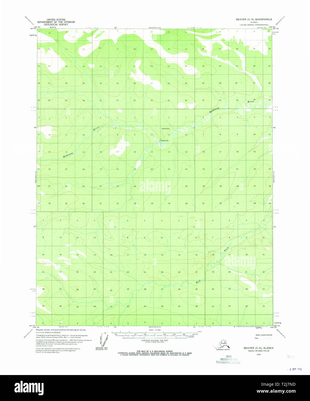 USGS TOPO Map Alaska AK Beaver C-5 354255 1970 63360 Restoration Stock ...