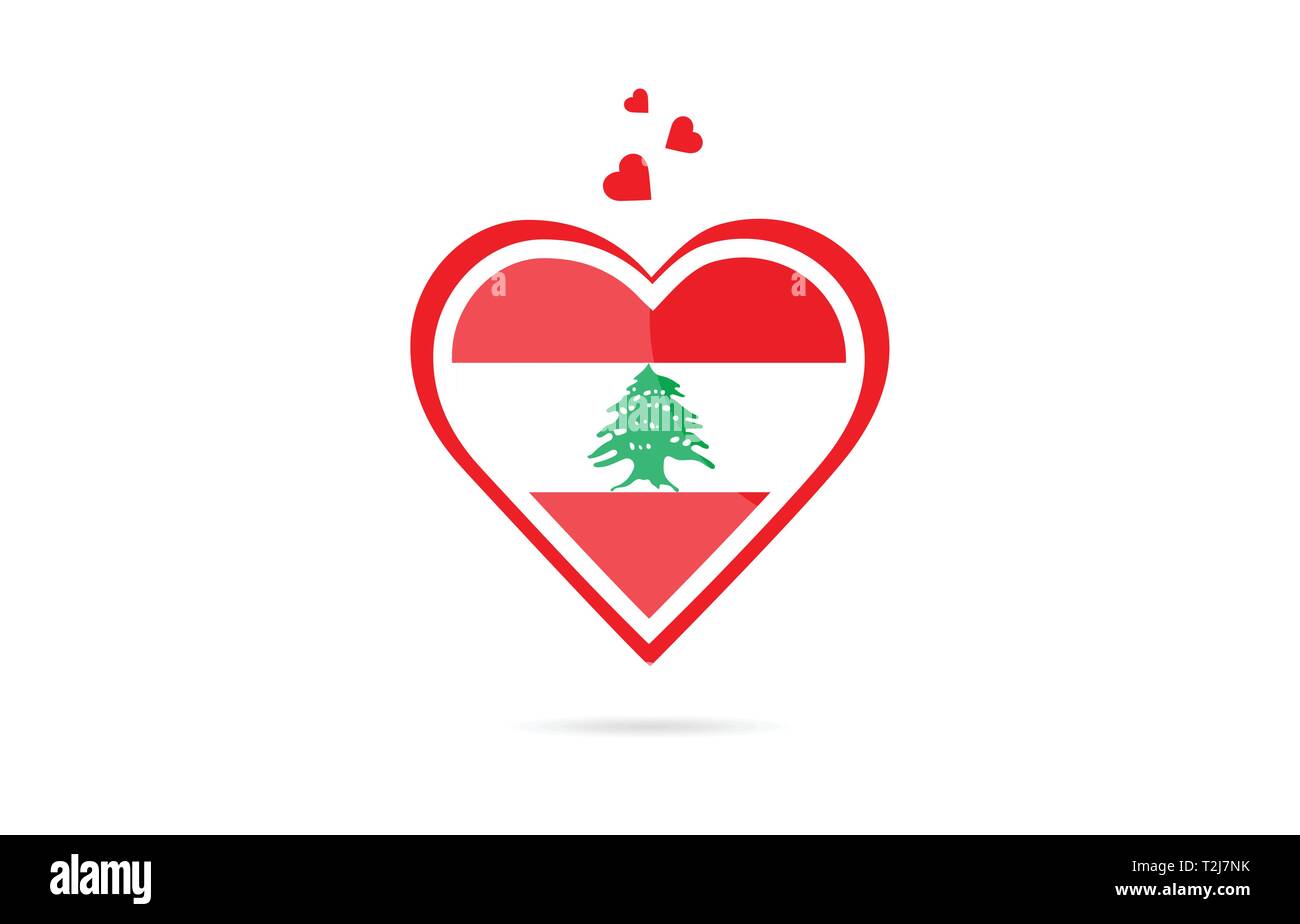 Lebanon country flag inside love heart design suitable for a logo icon ...