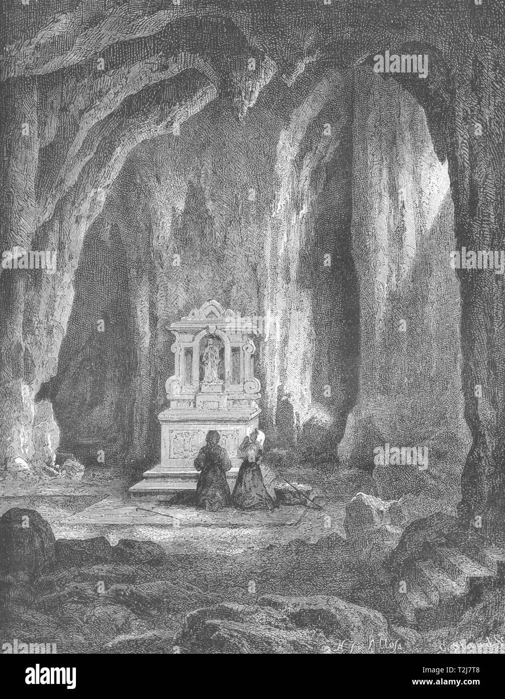 ITALY. Grotto of San Servolo near Trieste 1877 old antique print ...