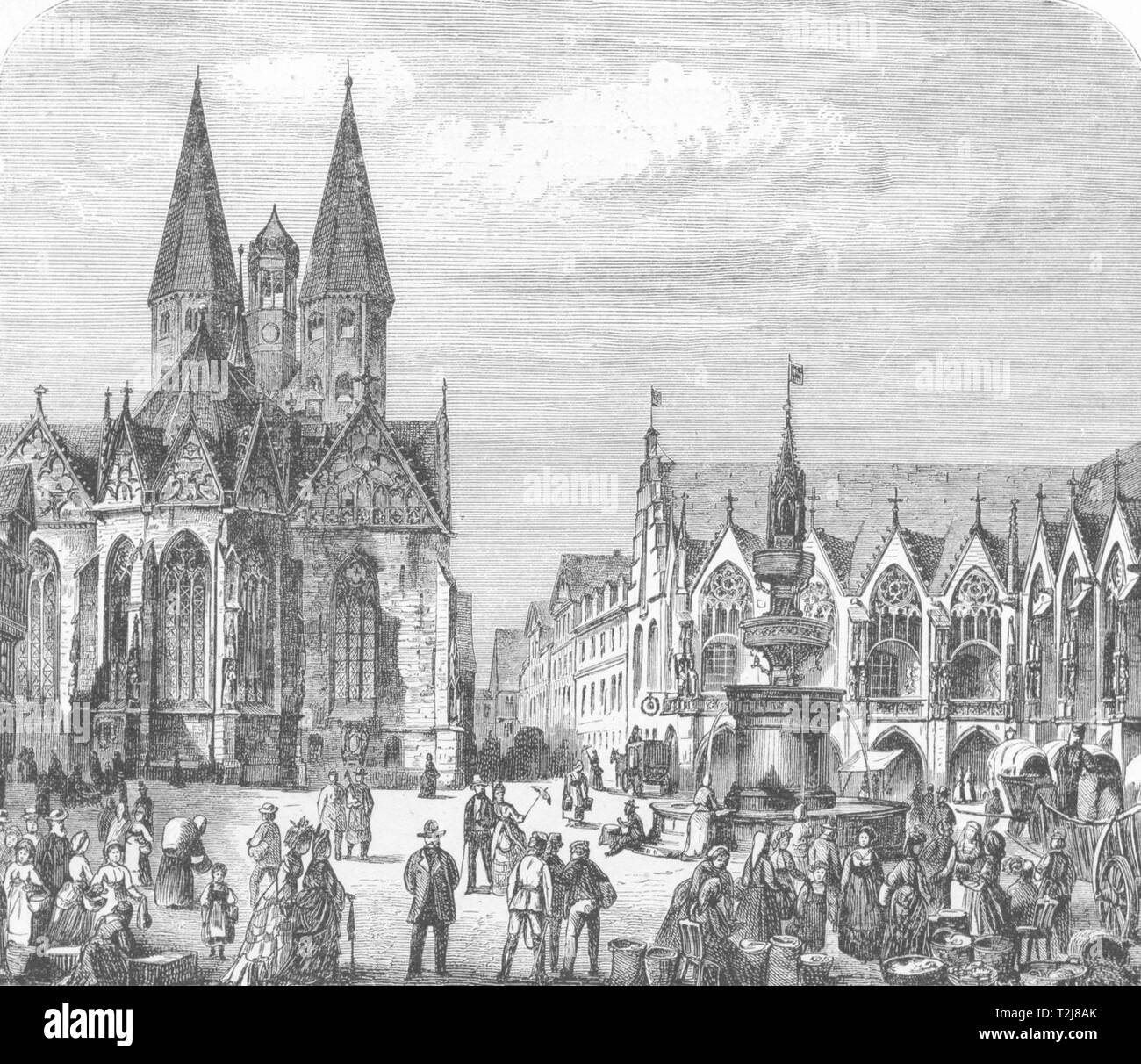 GERMANY. Brunswick. The old market c1893 antique vintage print picture ...