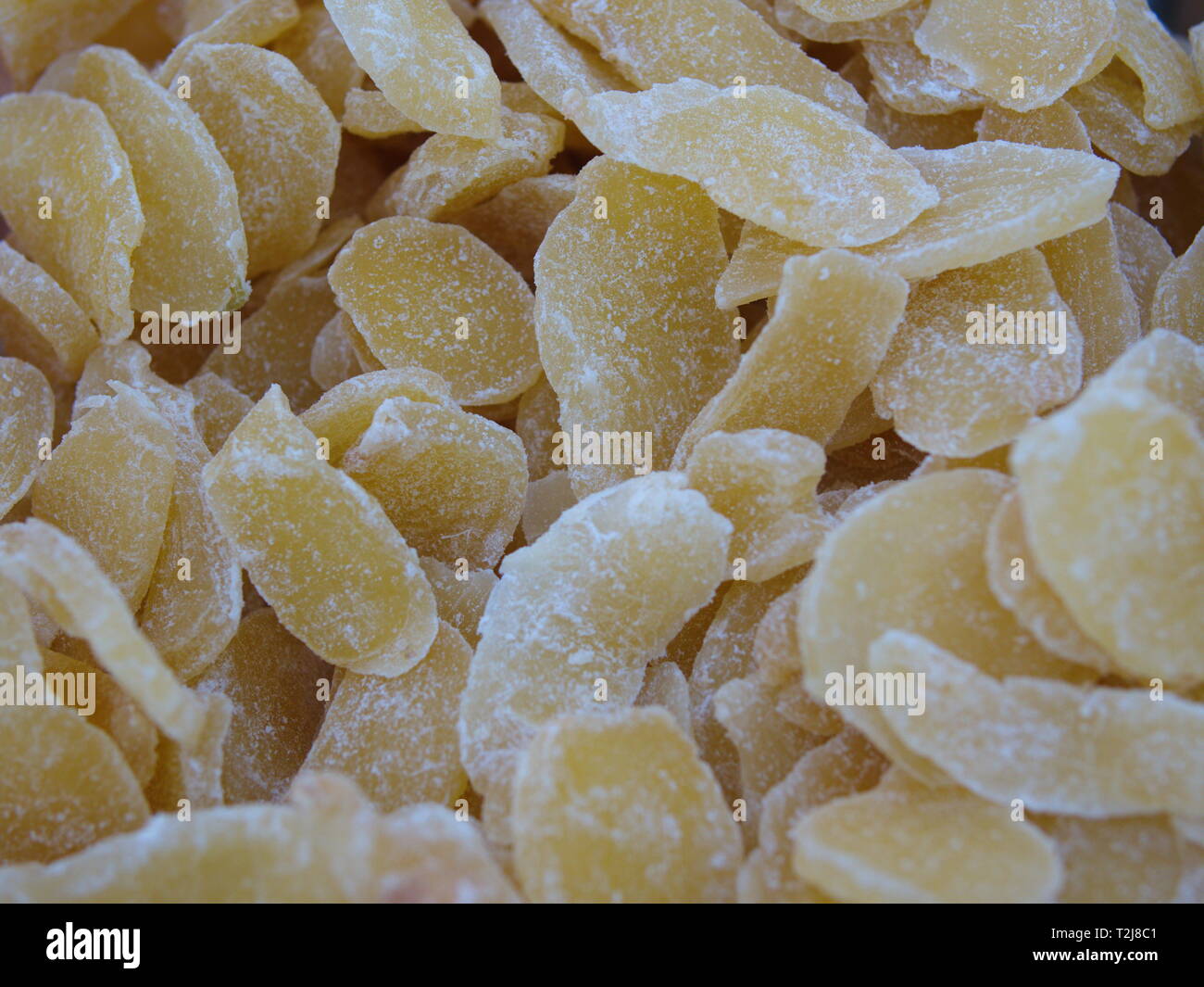 dried ginger tropical fruits. Top view organic dried fruit background ...