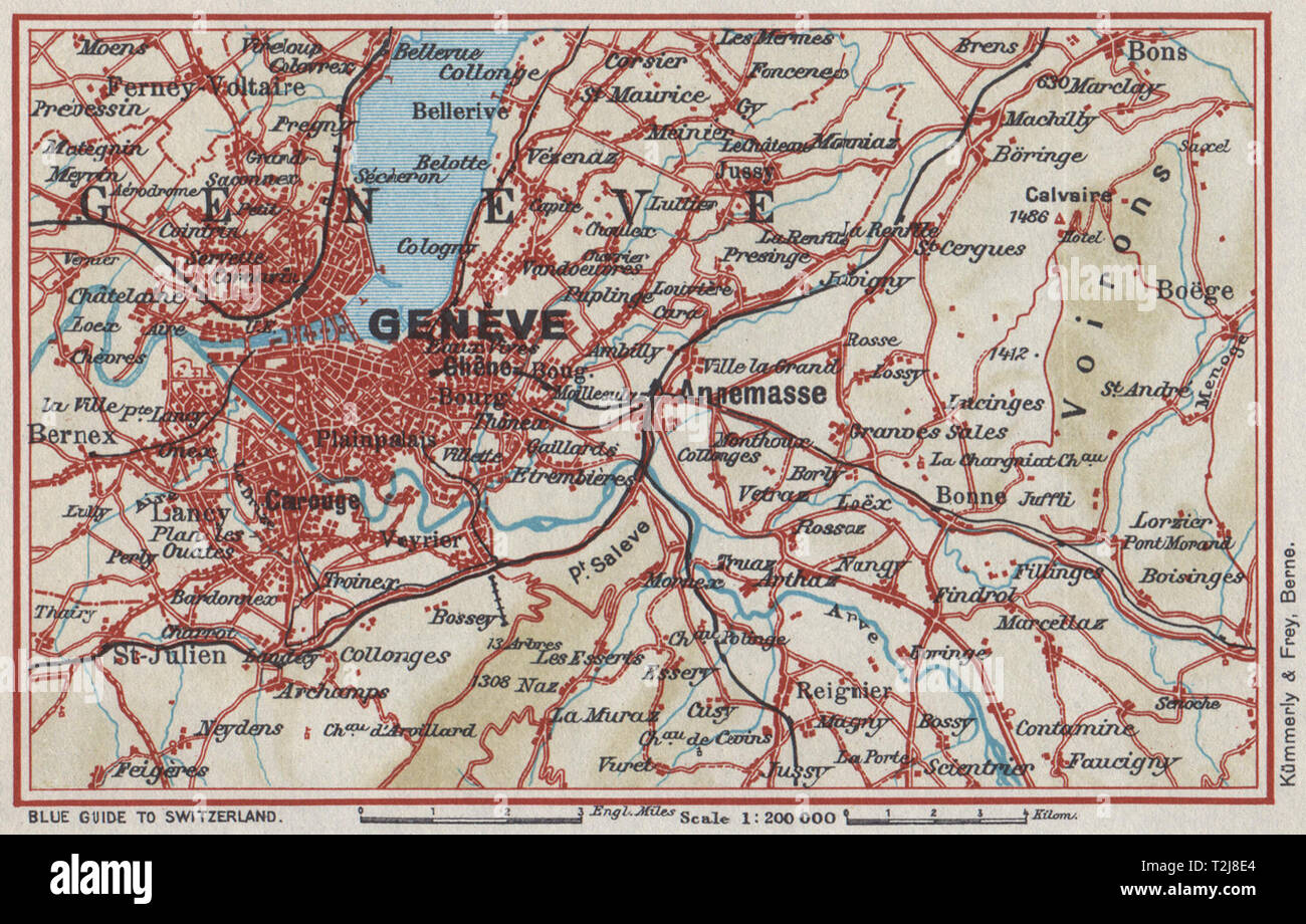 ENVIRONS OF GENEVA GENÈVE GENF. Vintage map plan. Switzerland 1948 old ...