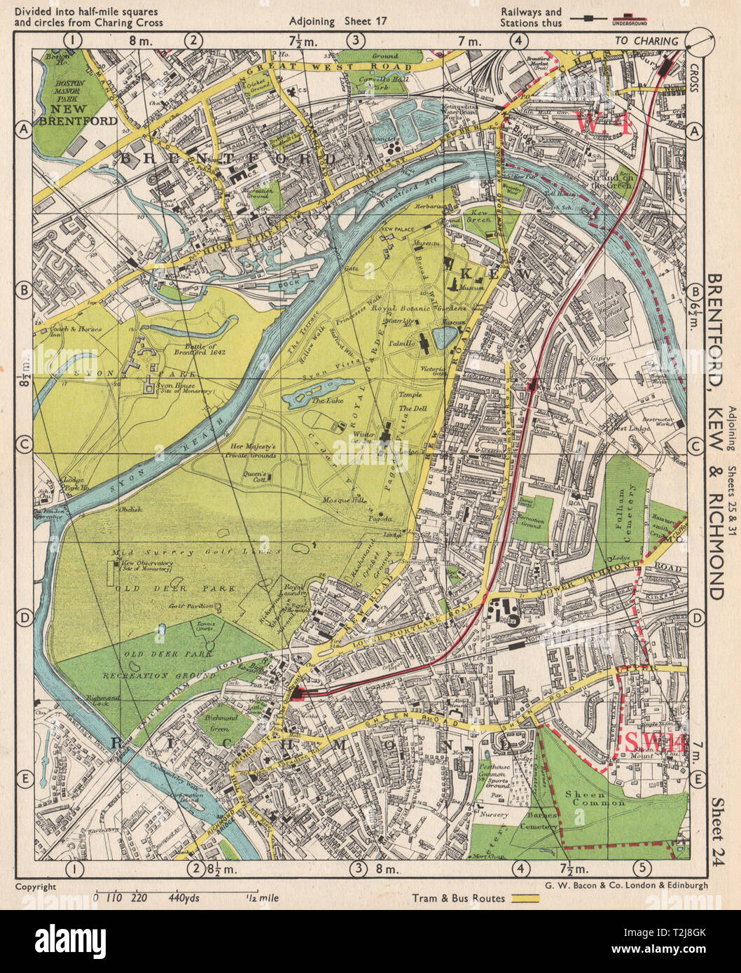 SW LONDON. Brentford Kew gardens Richmond Sheen Chiswick. BACON 1948 ...