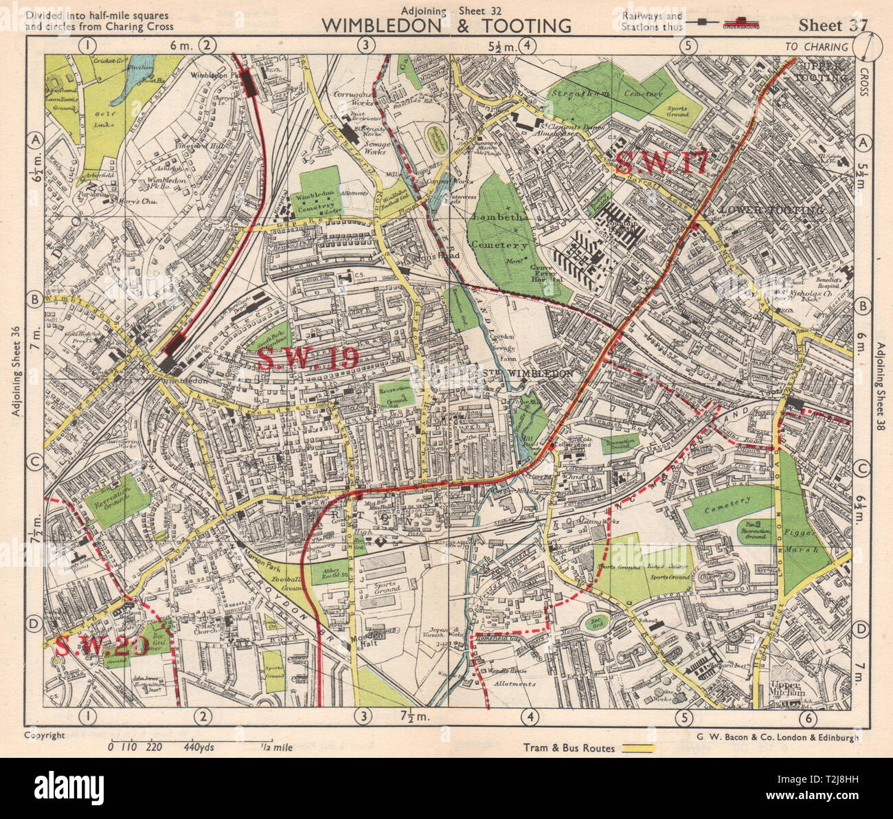SW LONDON. Wimbledon Tooting Merton Morden Upper Mitcham. BACON 1948 ...
