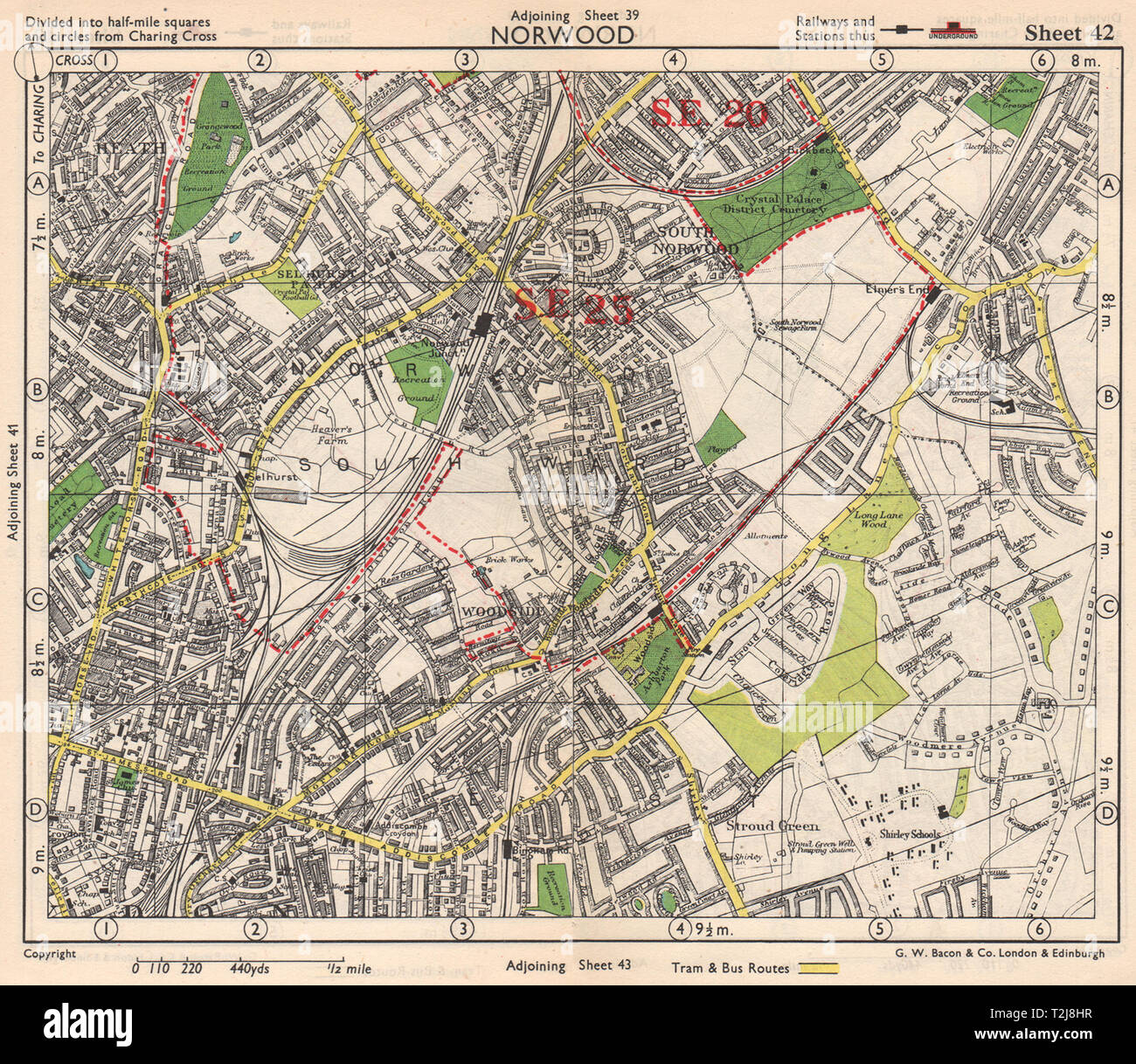 S LONDON. Norwood Elmer's End Selhurst Croydon Addiscombe. BACON 1948 ...