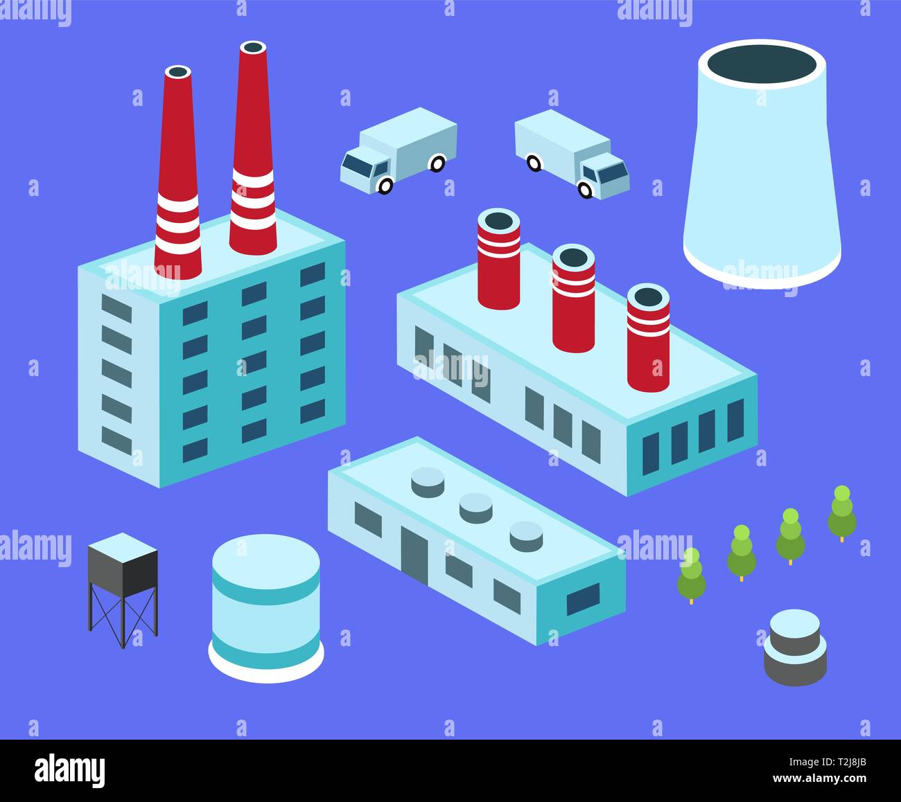 Flat isometric style factory industry elements set without shadows cut ...