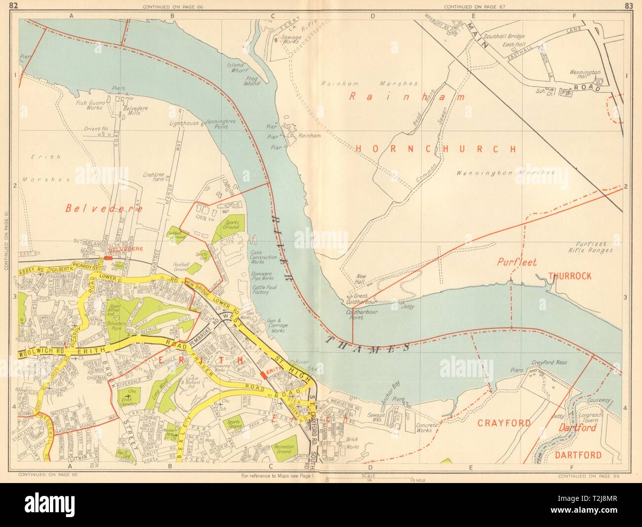 ERITH Belvedere Rainham Marshes Wennington. GEOGRAPHERS' A-Z 1948 old ...