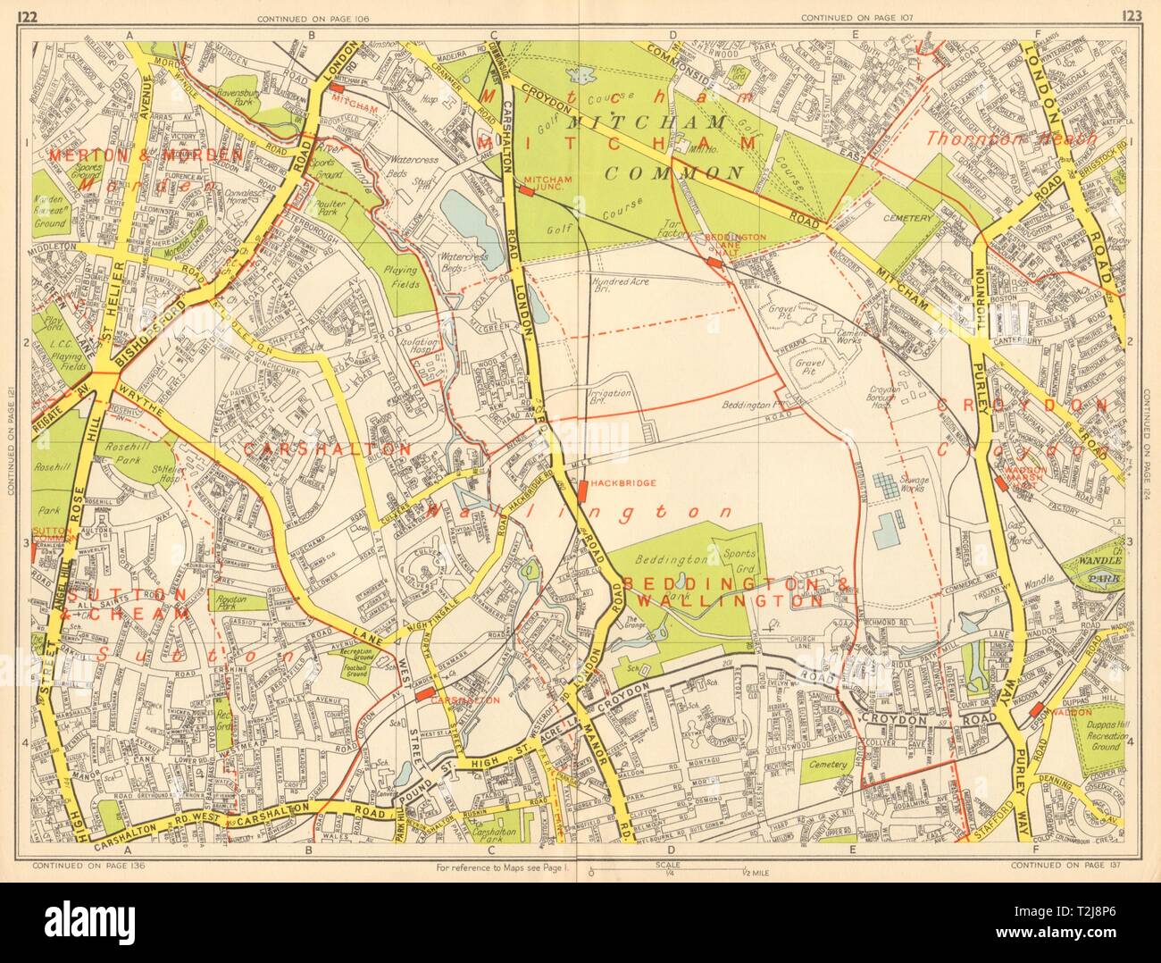 SUTTON Carshalton Morden Mitcham Common Croydon. GEOGRAPHERS' A-Z 1948 ...